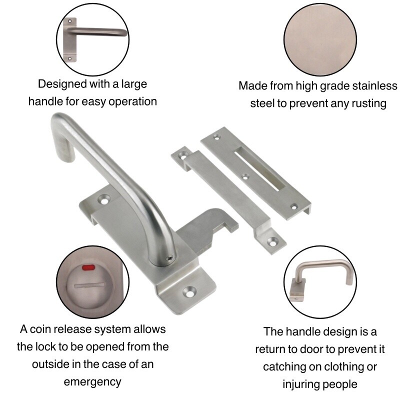 Facility Indicator Bolt Disabled Toilet Lock Sliding Hinged STAINLESS ...