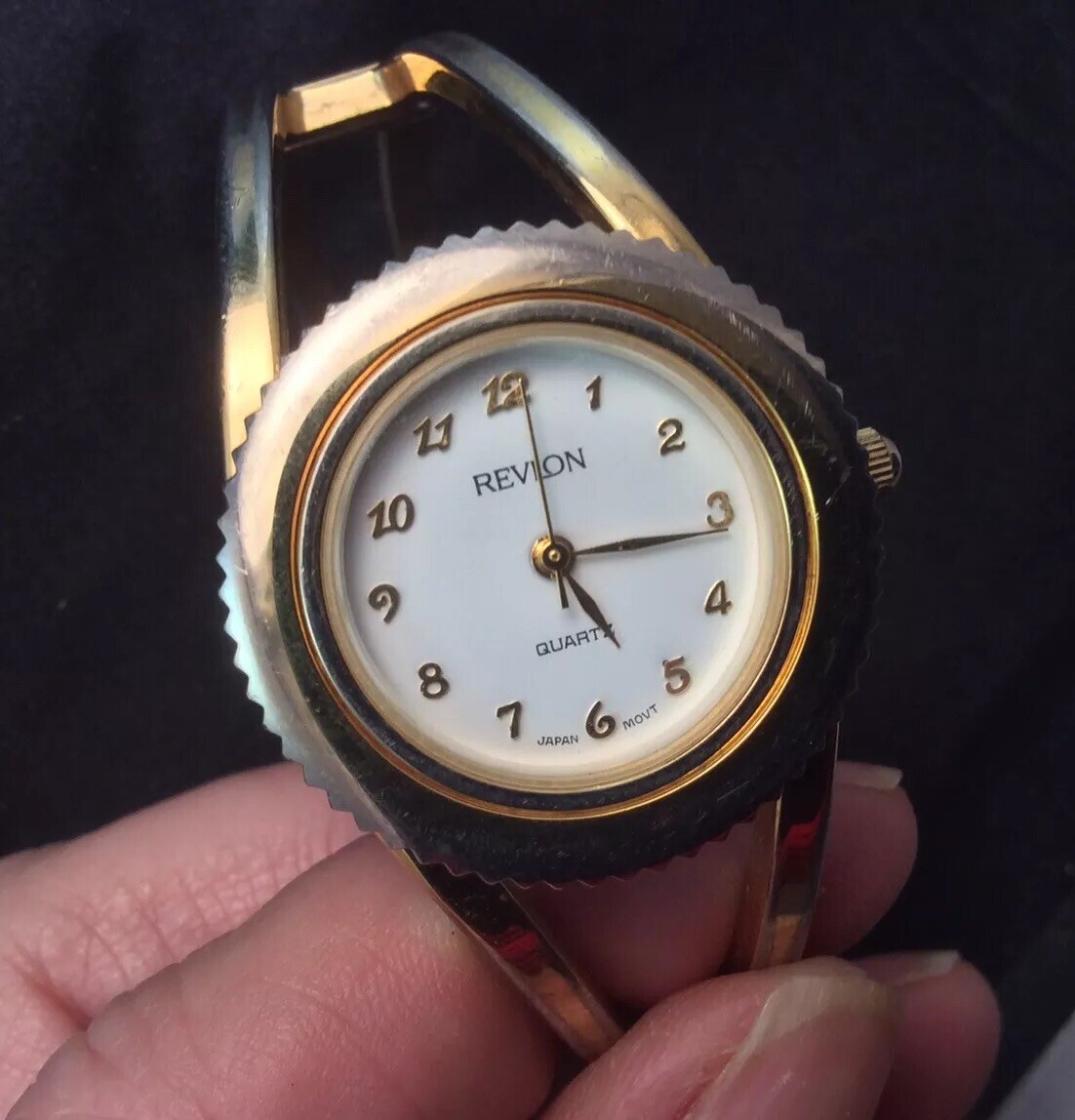 Revlon Ladies Quartz Watch With Split Bangle Gold Tone Bracelet Band ...