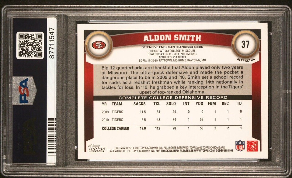 ALDON SMITH 49ers 2011 Topps Chrome Refractor #37 Rookie RC PSA 8 NM-MT ...