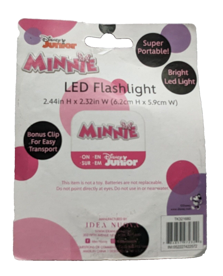Disney Junior Minnie Mouse LED Flashlight with Backpack Bag Clip READ ...