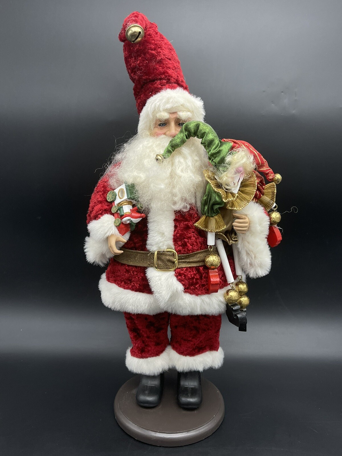 Christmas Old World Santa 20" Figurine On Base Toy Train and Jester ...