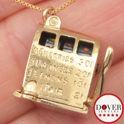 Estate 14K Yellow Gold Textured Casino Slot Machine Charm Pendant 8.0 ...