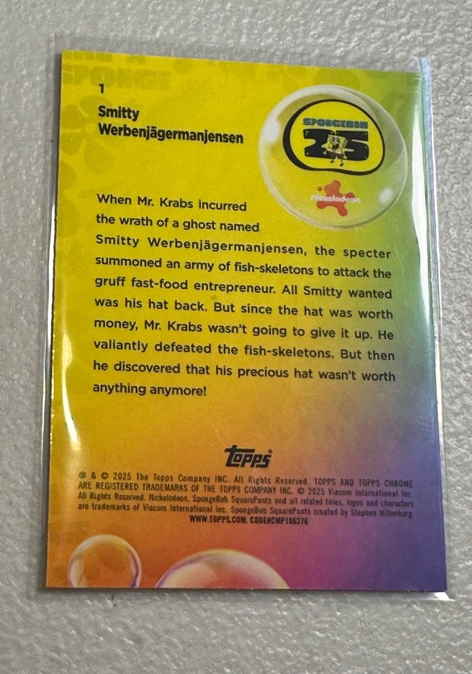 2025 Topps Chrome Spongebob 25th Anniversary Smitty ...