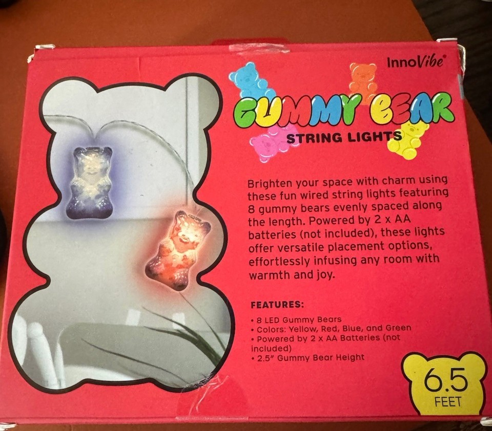 8-Pc. Gummy Bear String LED lights Teddy Bears Decor Battery Operated 6 ...