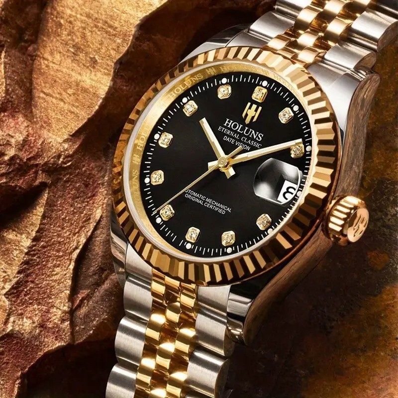 HOLUNS Watch Waterproof SILVER & BLACK STAINLESS STEEL | eBay