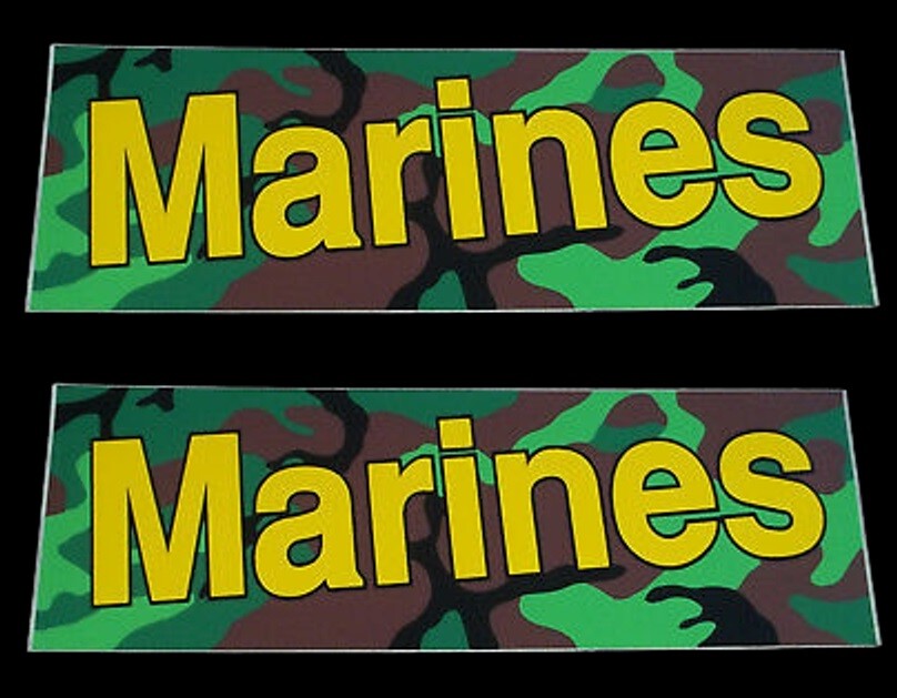 US MARINES SCRIPT CAMOUFLAGE TWO BUMPER STICKER ZAP CAMO USMC MADE IN ...