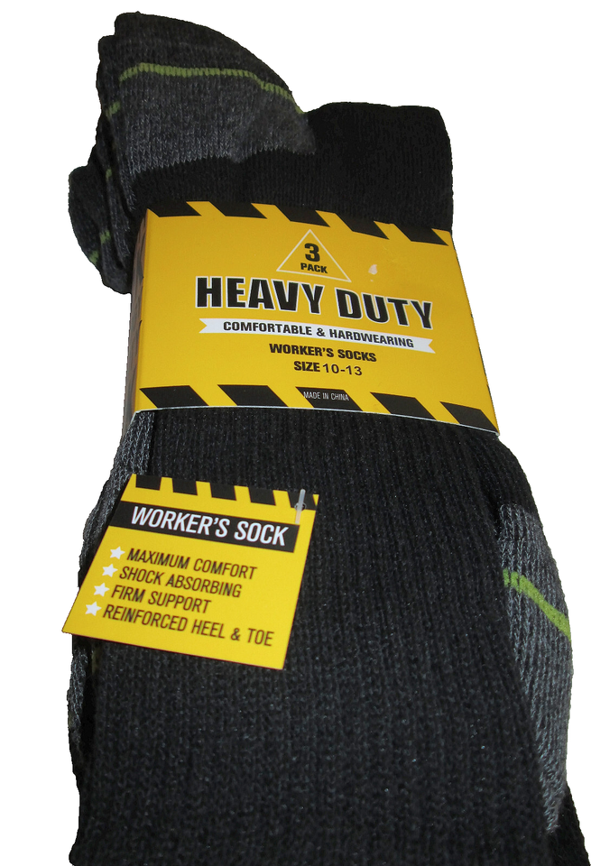 3 Pairs Mens Heavy Duty Cotton Blend Medium Weight & Thickness Black Work Socks | eBay