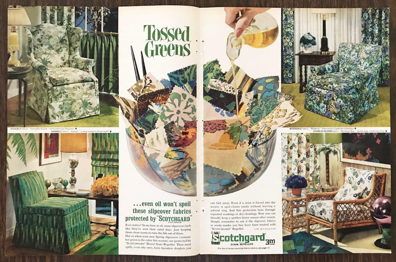 1963 3M Scotchgard Print Ad Tossed Greens Dazzling 4-Photo 60s Decor ...