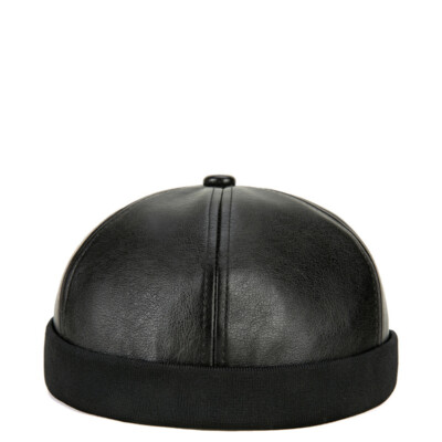 Men Leather Skullcap Sailor Brimless Hat Cap Hip Hop Rolled Cuff Warm ...