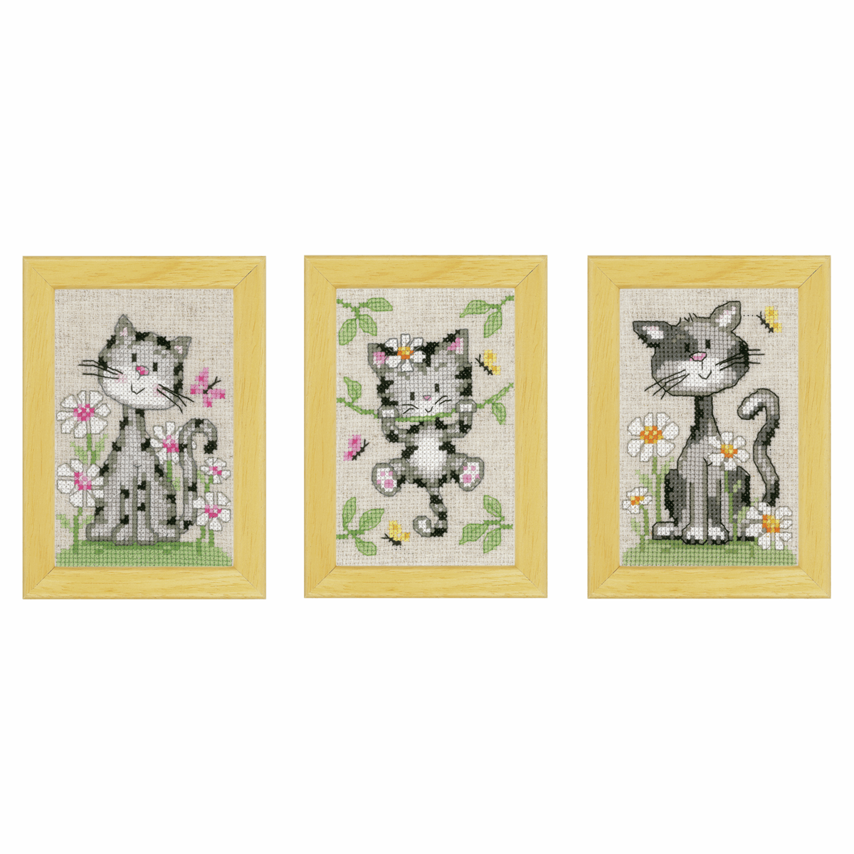Vervaco Counted Cross Stitch Kit: Cats & Flowers: Set of 3 ...