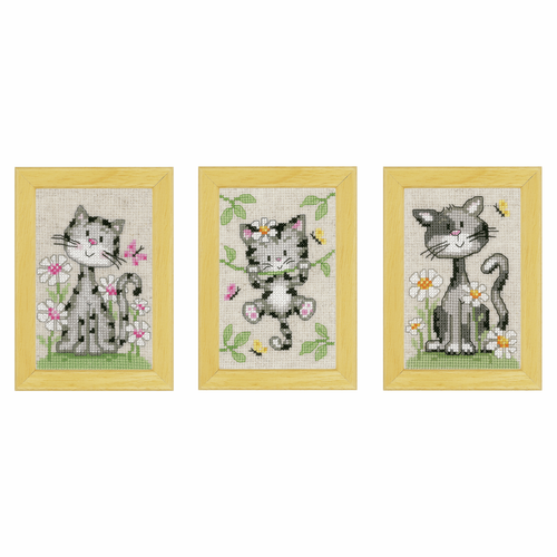 Vervaco Counted Cross Stitch Kit: Cats & Flowers: Set of 3 ...