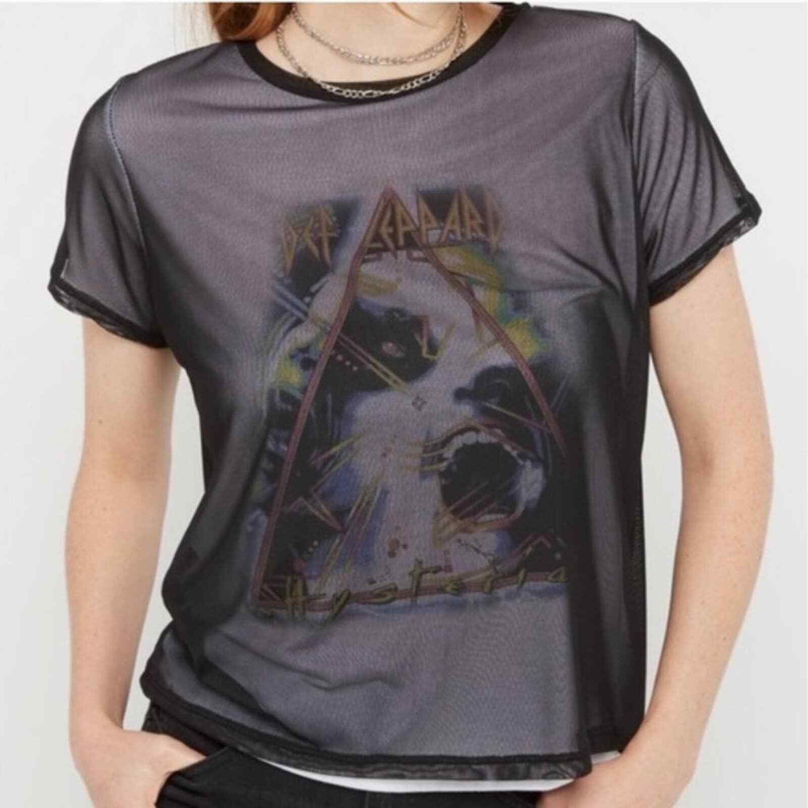 Def Leppard Hysteria Black Mesh Graphic Tee Small - Gem