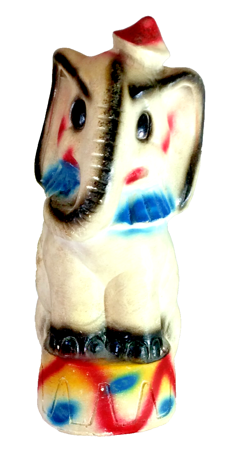 vintage 1940's carnival chalkware figure - elephant on drum - hand ...