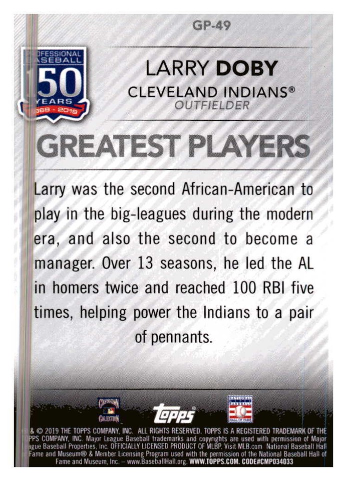 2019 Topps 150 Years of Professional Baseball Larry Doby GP-49 | eBay