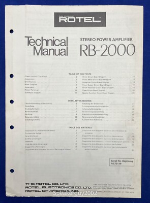Original Rotel RB-2000 Stereo Power Amplifier Technical Manual | eBay