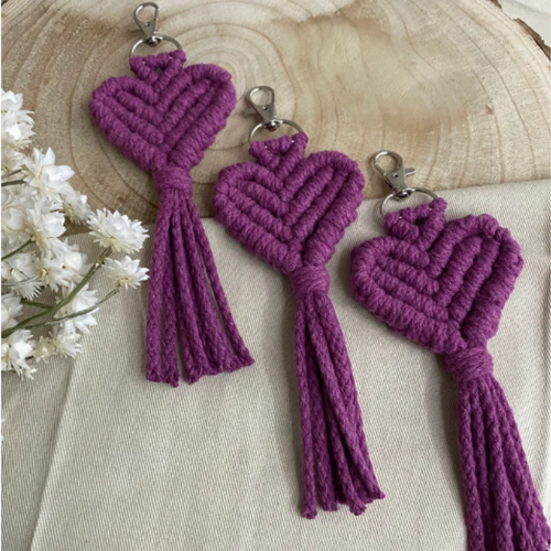 Macrame Keychain Boho Handmade Heart Shape KeyChain Gift Wristlet ...