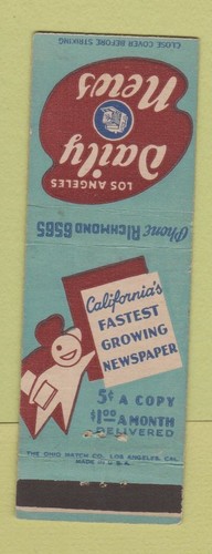 Matchbook Cover - Los Angeles CA Daily News newspaper Manchester Boddy ...