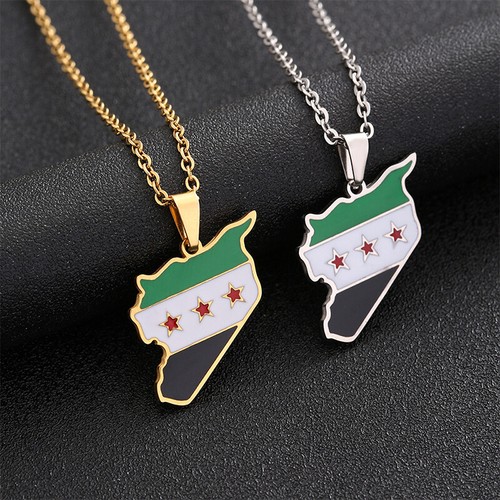 Stainless Steel Syria Map Flag Pendant Necklace Fashion Syrian Map ...