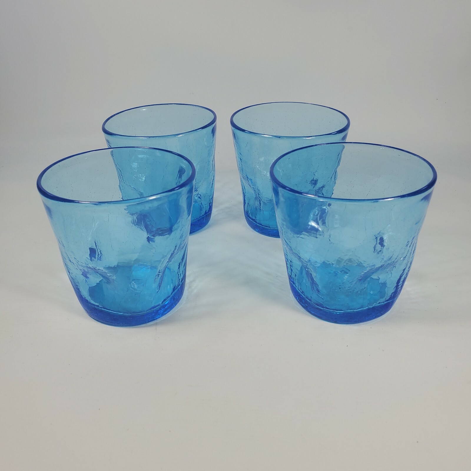 Handblown Dimpled Crackle Aqua Blue Lot of 4 Glassware Drinkware On the ...
