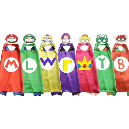 Super Mario Kids Costume Cape & Mask Party Favor Yoshi Toad Cosplay ...