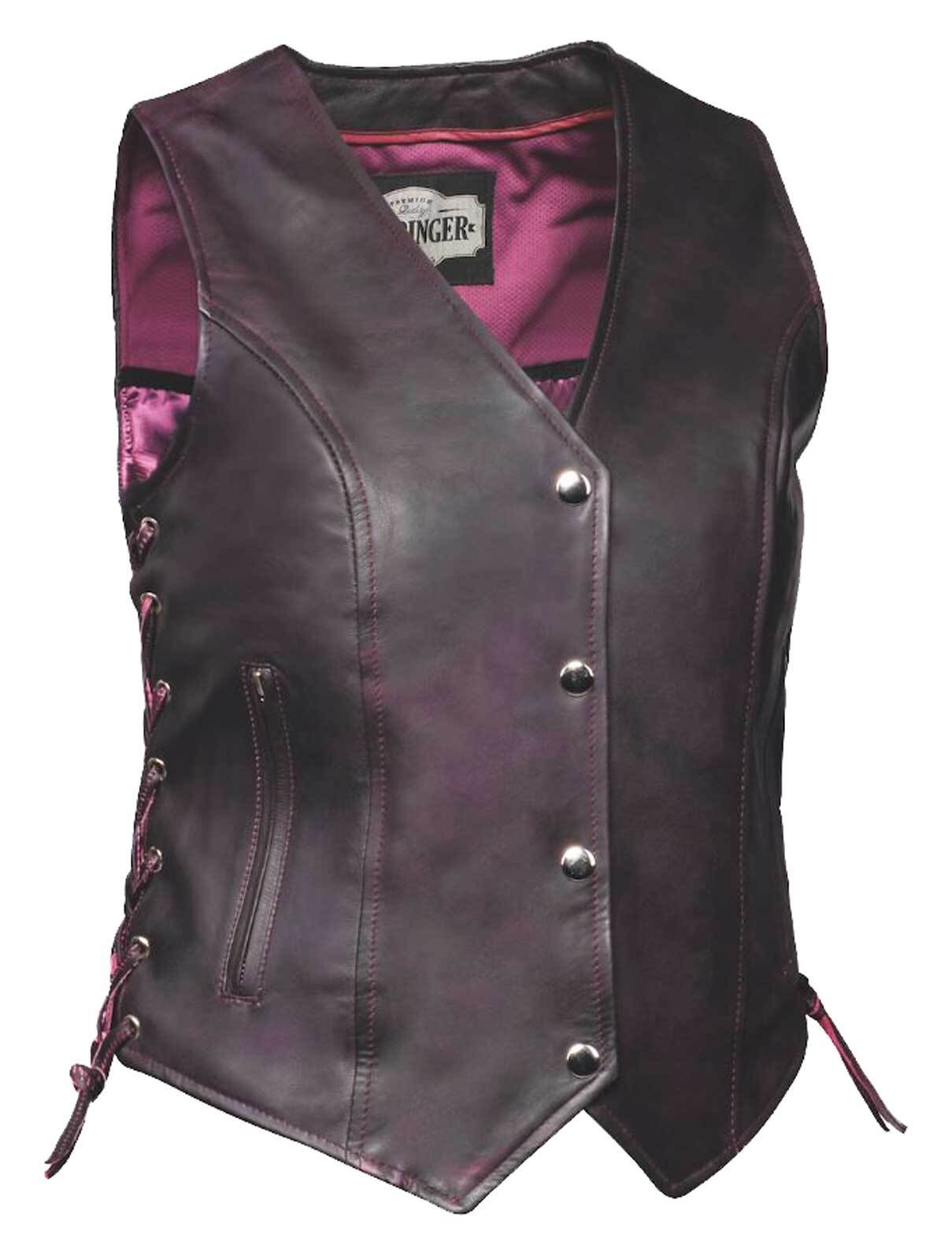 Derringer Women's Traditional Premium Lambskin Leather Motorcycle Vest ...