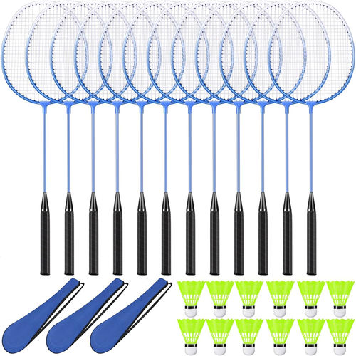 12 Pack Badminton Rackets Set Including Rackets, Nylon Shuttlecocks and ...
