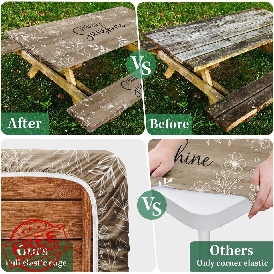 72" Flower Wood Picnic Table Cover w/ Bench Covers 3pc Camping | eBay