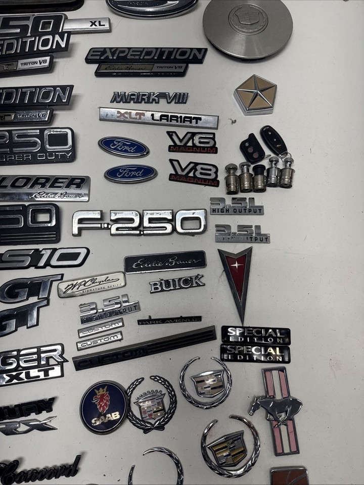 HUGE CAR / TRUCK AUTOMOTIVE EMBLEM LOT - BADGES LOGOS LETTERS CHEVY GM ...