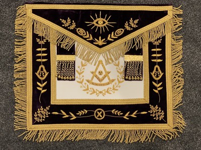 MASONIC GRAND LODGE PAST MASTER APRON HAND EMBROIDERED ON PURPLE ...