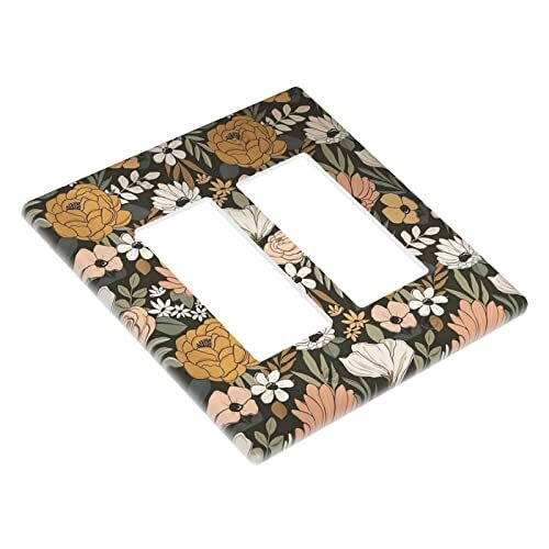 Vintage Green Leaves White Floral Double Rocker Light Switch Cover ...