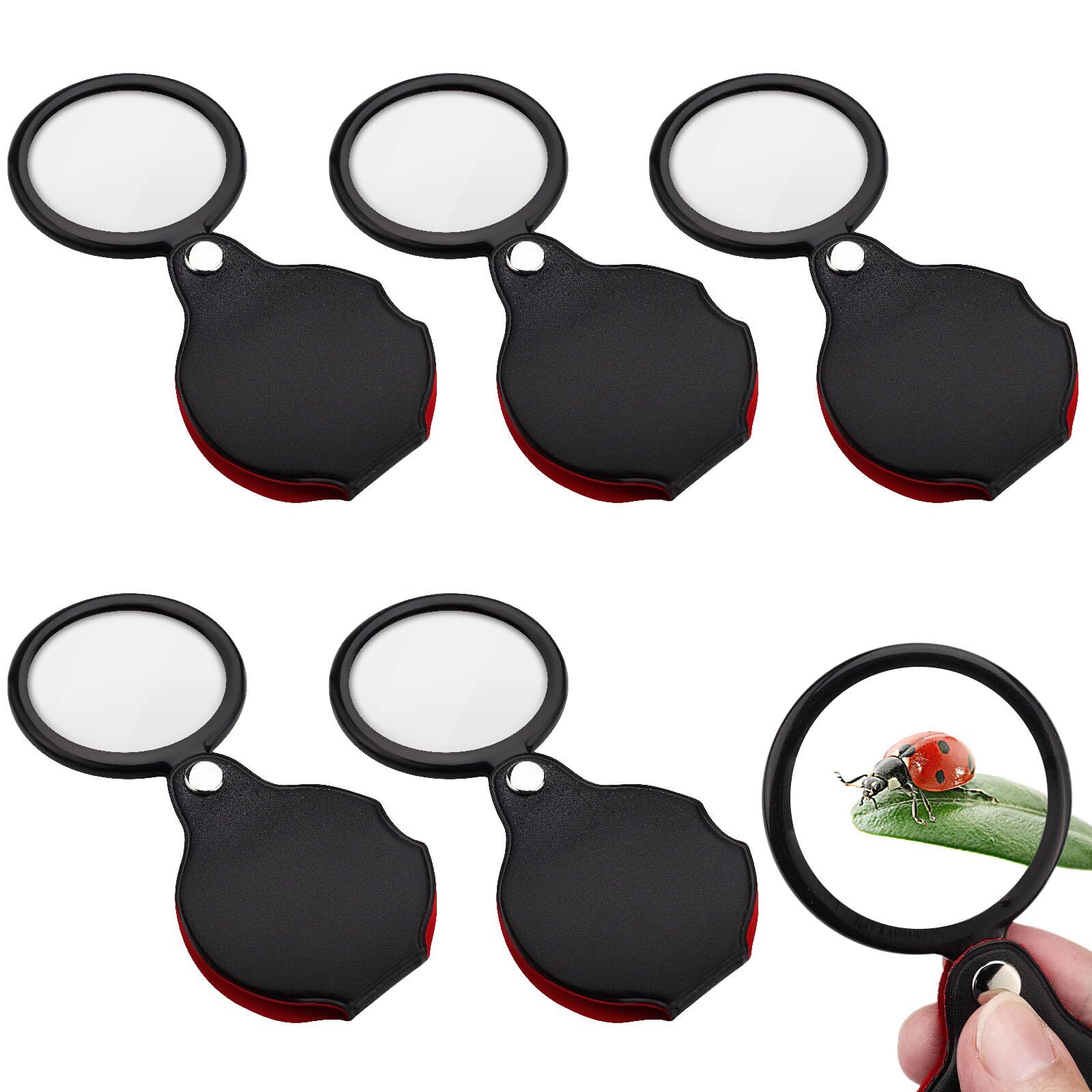 5 Pcs 10X Small Folding Magnifying Glasses Pocket Magnifier for Reading ...