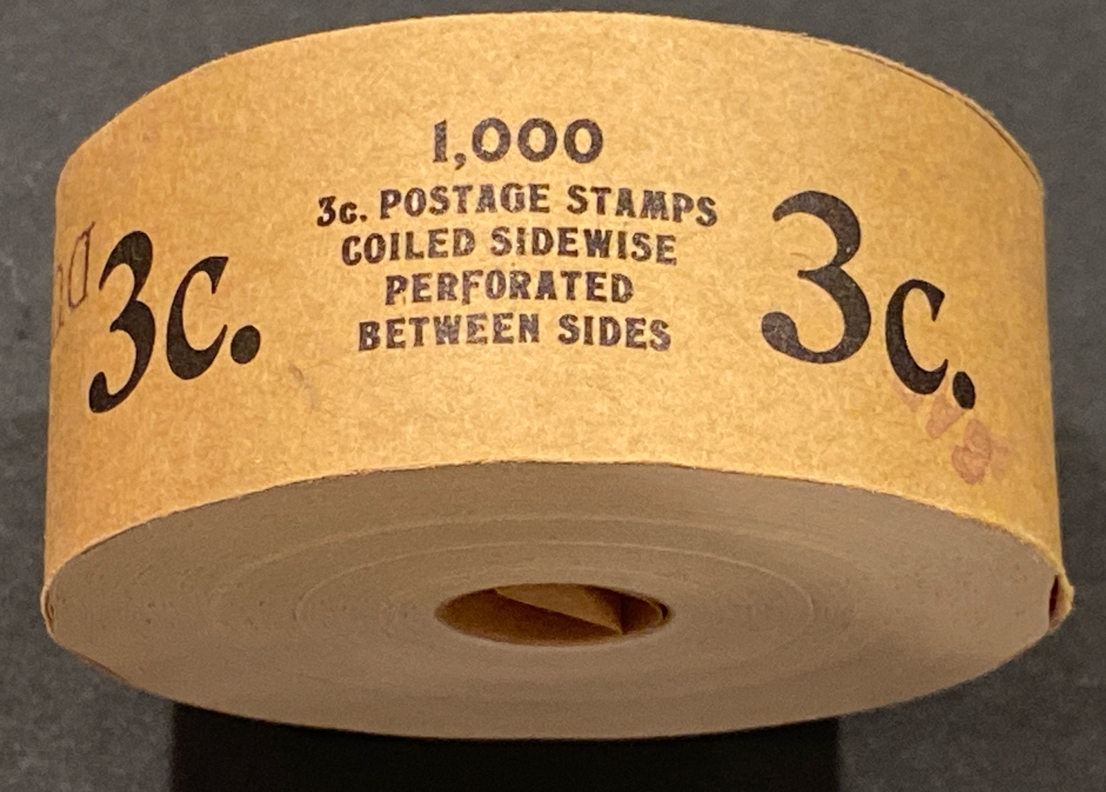 US TEST 3c “PRESIDENT/PREXY” DUMMY COIL ROLL OF 1000 STAMPS IN ORIG ...