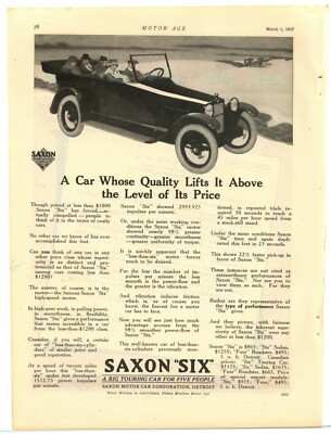 1917 Saxon Motor Cars Ad: Touring Model - Detroit, Michigan 0-45 in 23 ...