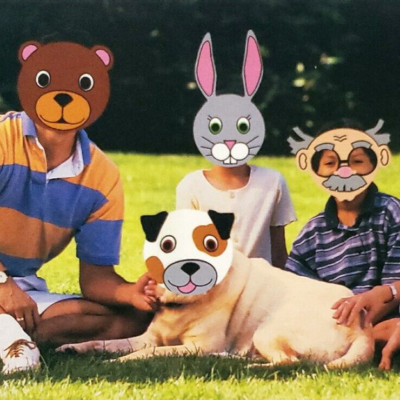 Family Wearing Silly Mask Postcard 4x6 Canon Printer 1990s Dog Rabbit ...