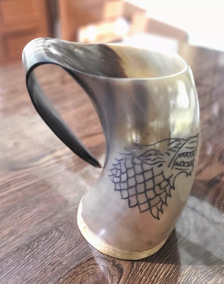 Viking Wolf Engraved Mug Norwegian Ale Mead Drinking Horn Tankard Mug ...