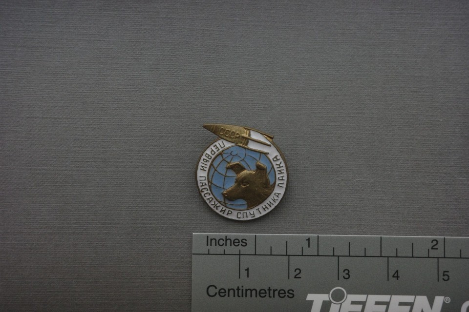 VTG Laika First Dog in Space Sputnik Space Exploration badge pin Soviet ...