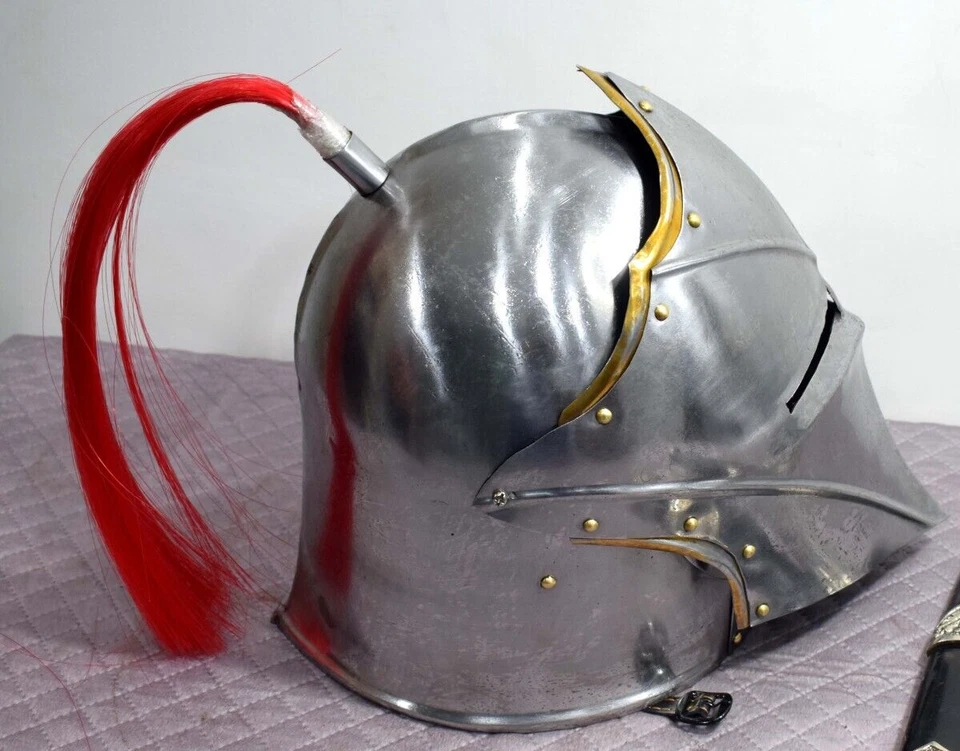 Medieval Knight Helmet with Red Plume Open Face Knight Collectible ...