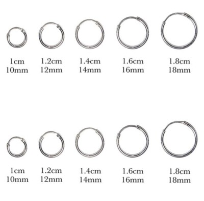 925 Sterling Silver 1.5 mm Thick Sleeper Hoop Earrings 10 12 14 16 18mm ...