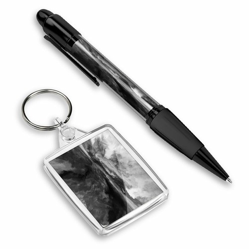 Pen & Keyring (Rectangle) - BW - Painting Landscape Sunset at Sea ...