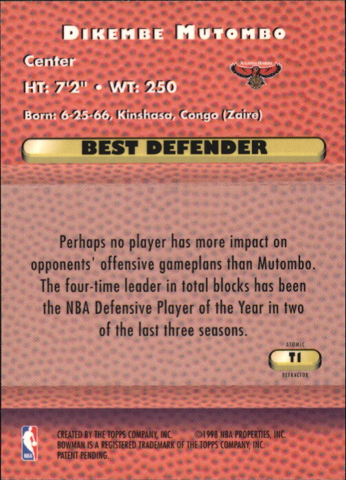 1997-98 Bowman's Best Techniques Atomic Refractors #T1 Dikembe Mutombo ...