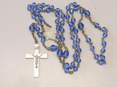 Vintage Blue Faceted Crystal Bead Rosary Sterling Silver Crucifix ...