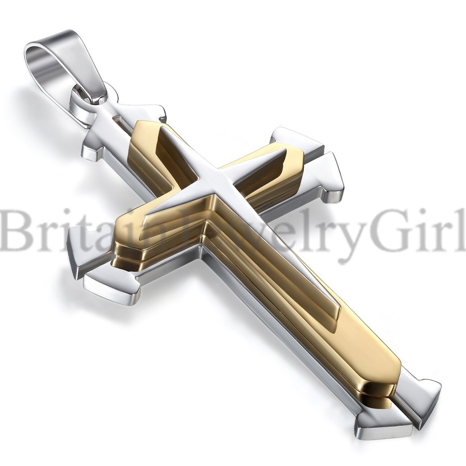 22" Stainless Steel Multilayer Cross Pendant Prayer Chain Necklace for ...