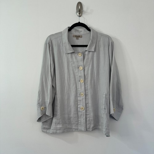 Flax Button Up Top Womens L Lagenlook Boxy Minimalist Layering Ethereal ...