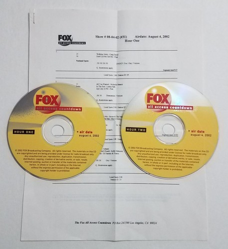 Fox All Access Countdown Radio Show 8/4/02 Pink Sheryl Crow J Lo P ...