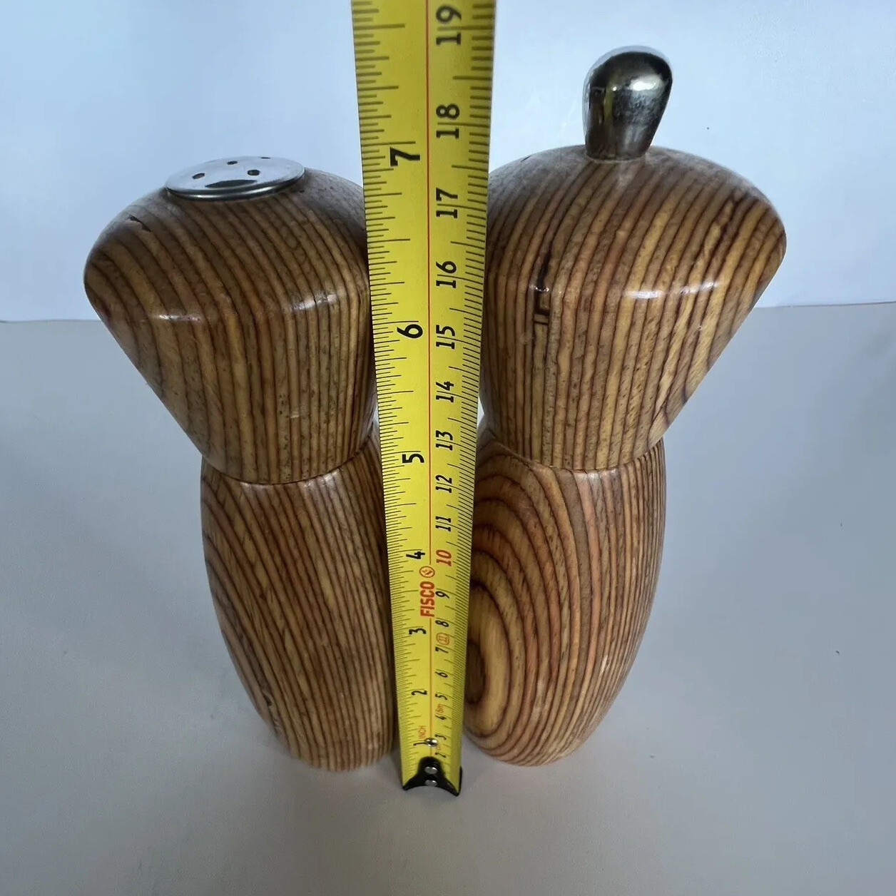 MR DUDLEY Purple STRIPE Wood PEPPER MILL Grinder & SALT Shaker 7”Tall ...