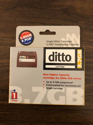 NOS Iomega 3.7GB Higher Capacity Cartridge for Ditto 2GB Drives Vintage ...