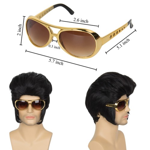 Rocker Wig with Glasses Short Black Sideburns Wig for Halloween Party ...