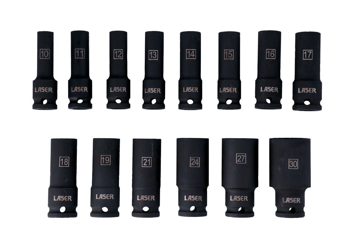 Laser 6712 Deep Impact Socket Set 1/2" D 14pc 10mm - 30mm Heavy Duty ...