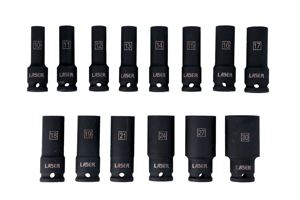 Laser 6712 Deep Impact Socket Set 1/2" D 14pc 10mm - 30mm Heavy Duty ...