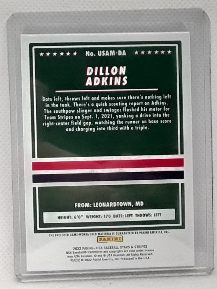 Dillon Adams 2022 USA Baseball Stars & Stripes - RELIC - | eBay